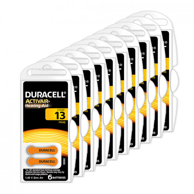 60x Hörgerätebatterien 13, PR48, DURACELL Activair, 1,45V, 10x 6er Blister, 60 Stück