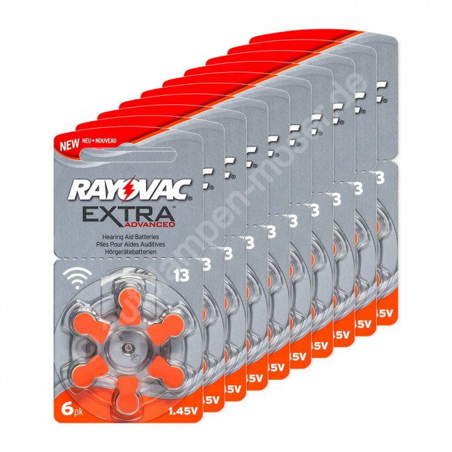 60x Hörgerätebatterien 13, PR48, Rayovac Extra Advanced, 1,45V, 10x 6er Blister